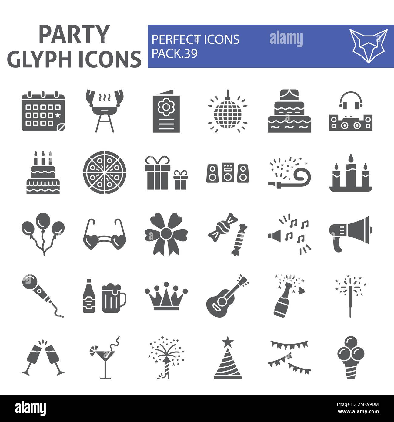 Partyglyphe Icon Set, Celebration Symbols Sammlung, Vektorskizzen, Logo ...