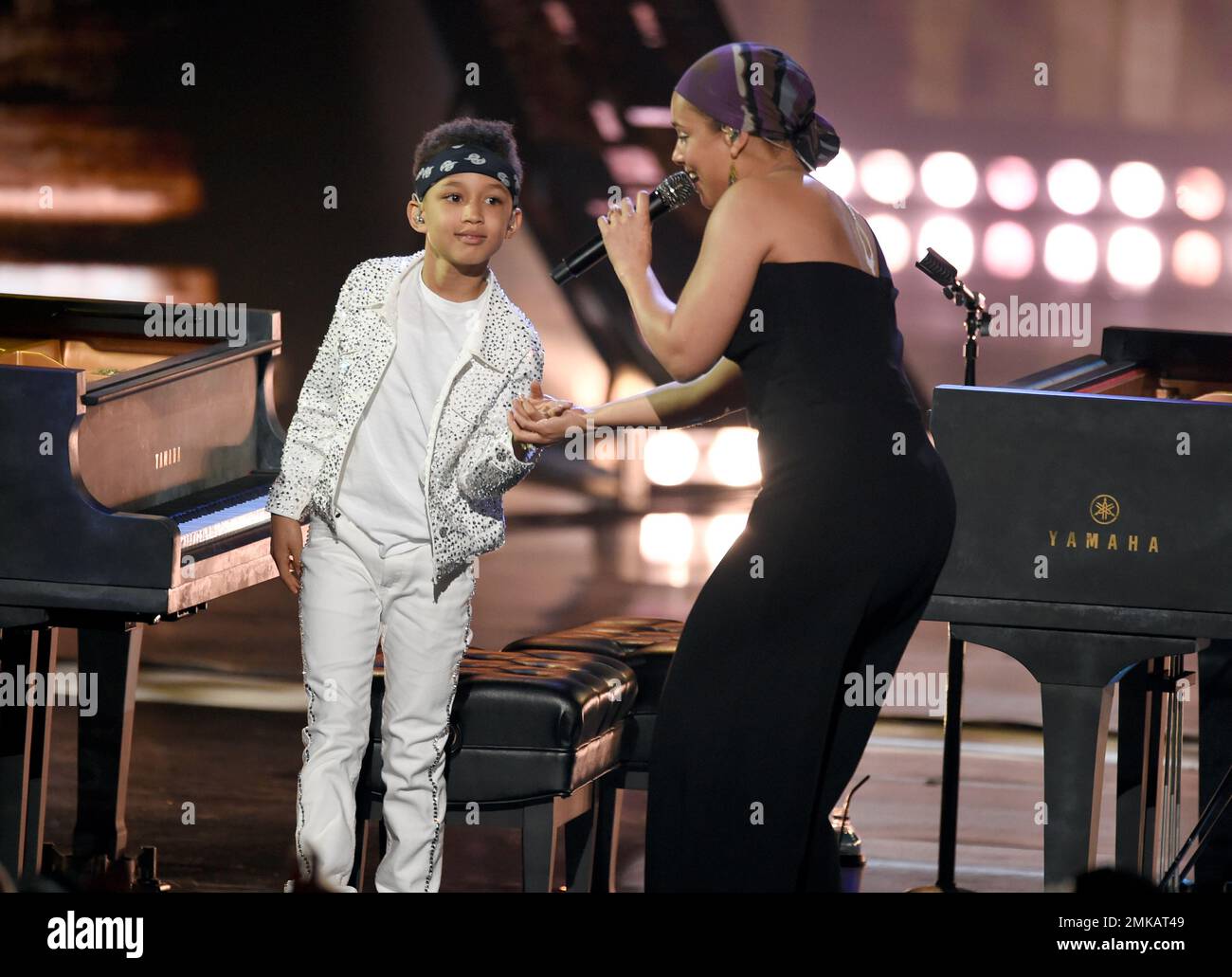 Alicia Keys, right, and her son Egypt Dean perform "Raise A Man" at the ...