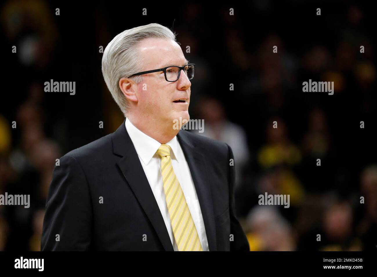 Iowa head coach Fran McCaffery stands on the court during a senior day ...