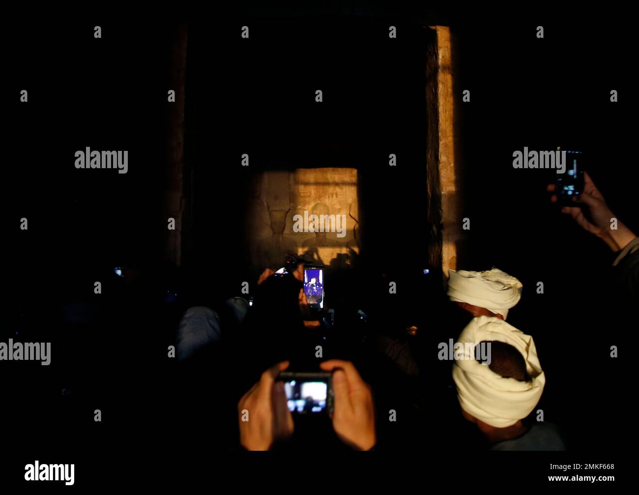 People visit the Great Temple of Ramses II, to observe the sun to send ...
