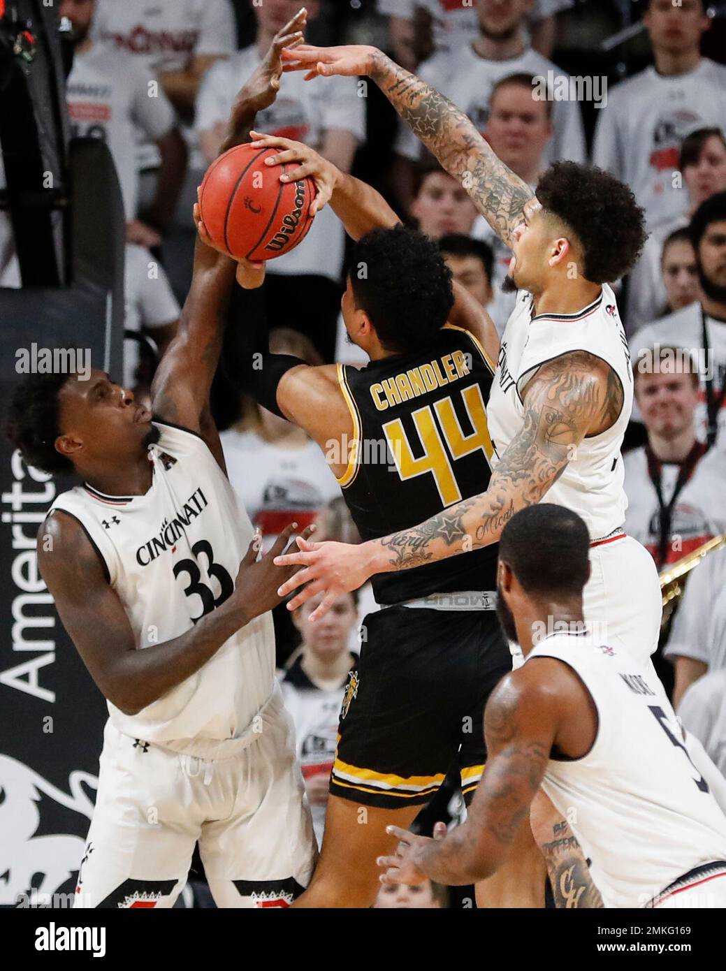 Wichita State's Isaiah Poor Bear-Chandler (44) shoots against ...