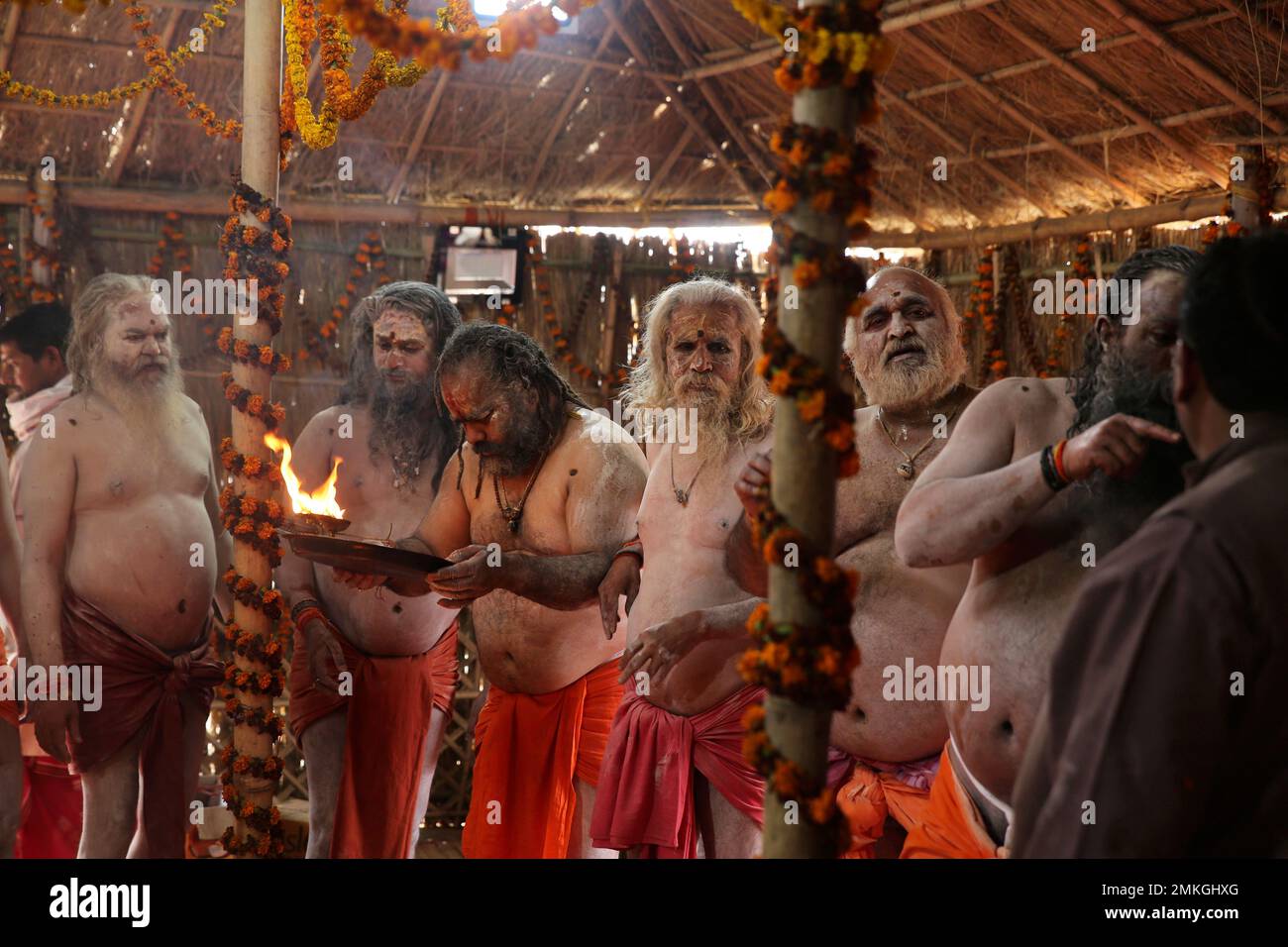 Hindu holy men of Niranjani akhada perform rituals before leaving for ...