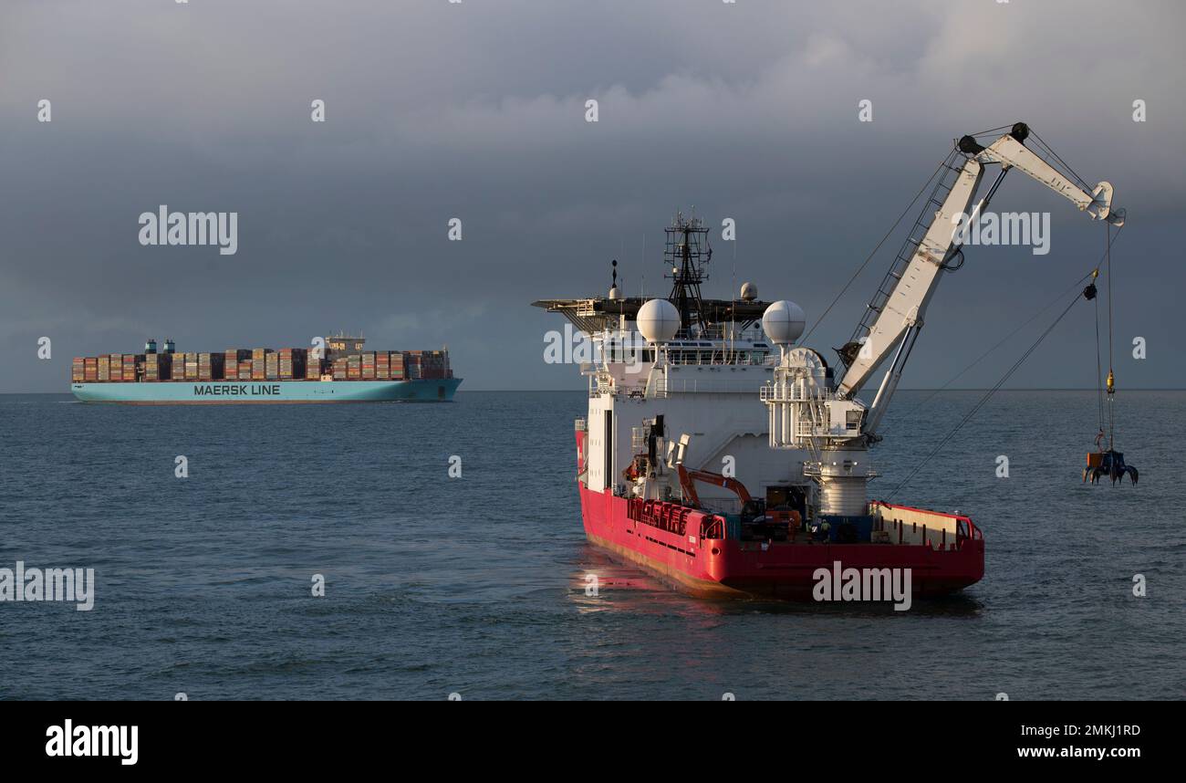 In this Monday, Jan. 21, 2019, file image, The Geosund salvaging ship ...
