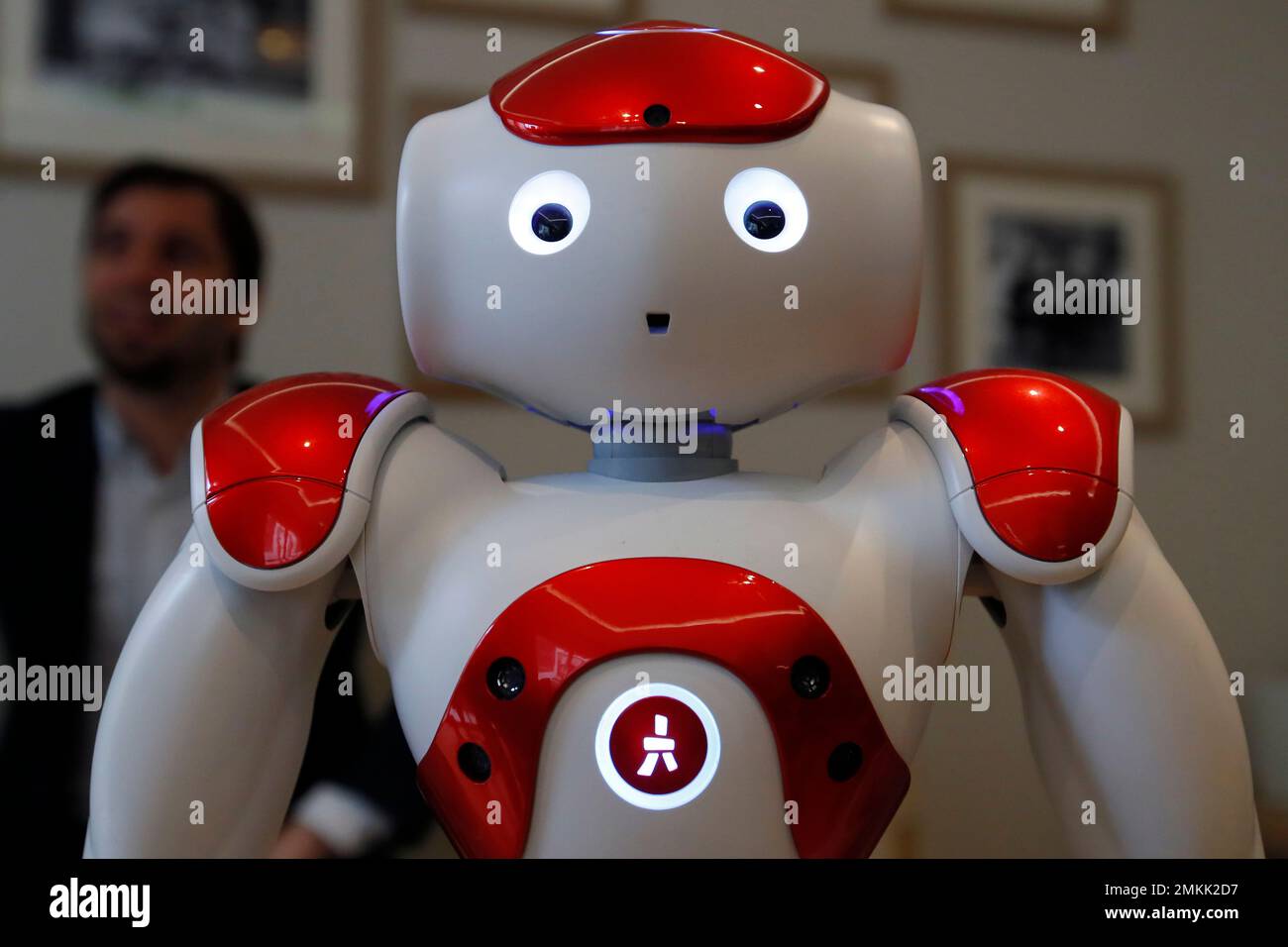 A Zora robot performs to encourage elderly people in an EHPAD (Housing ...