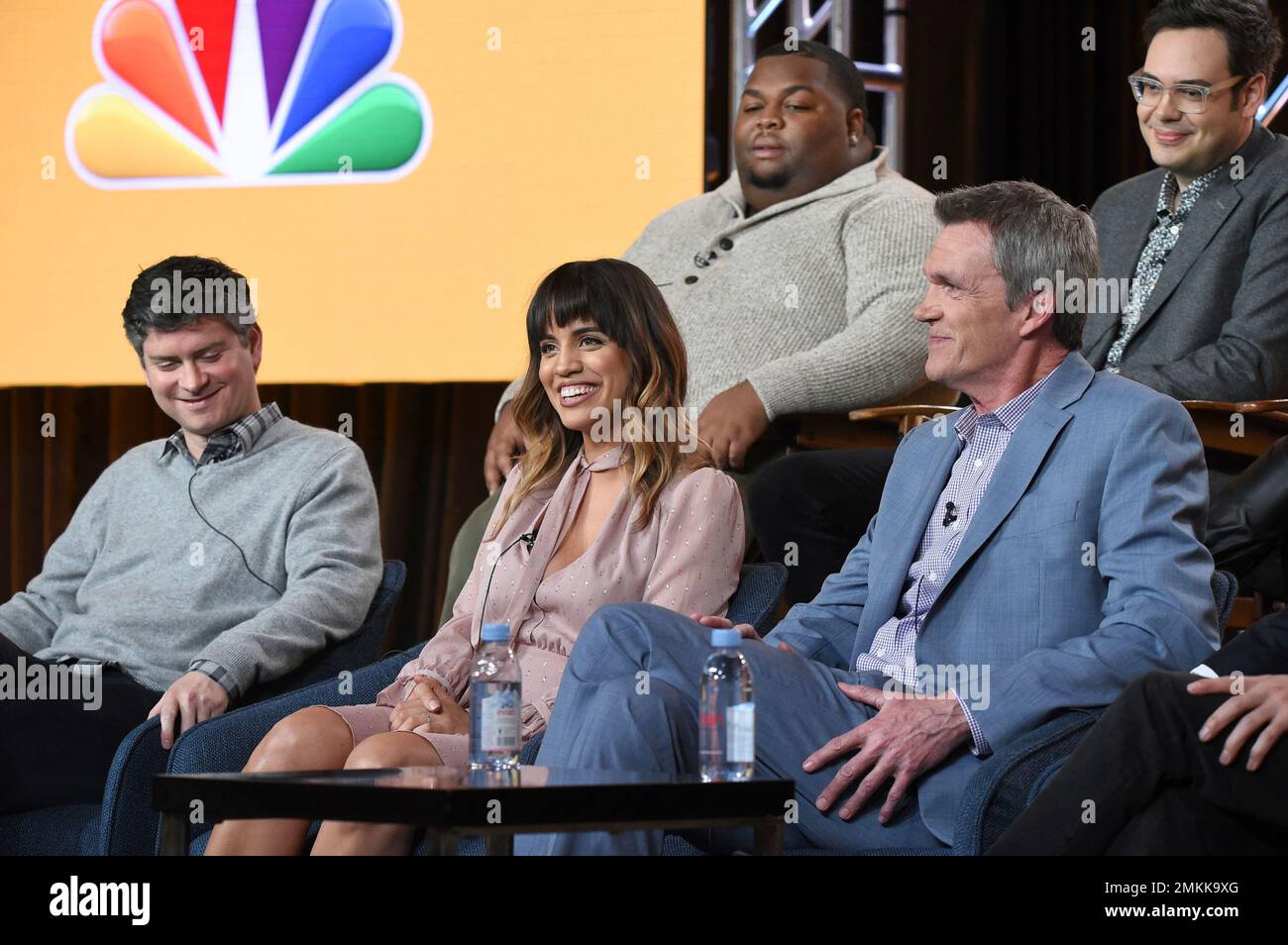 Executive producer Michael Schur, from front row left, Natalie Morales ...