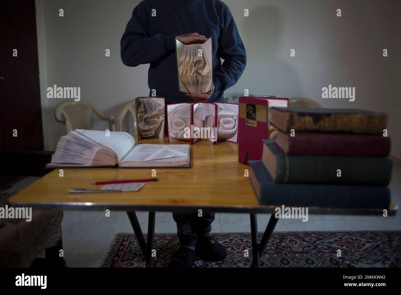 In this Wednesday Jan. 16, 2019 photo, Palestinian artist Ahmed Humaid ...