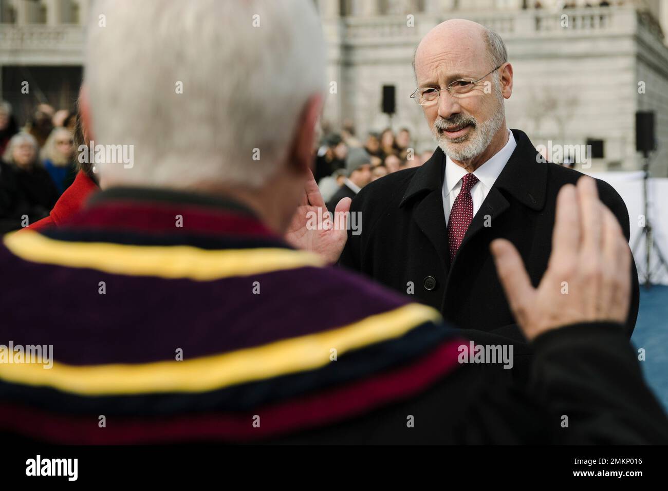 Pennsylvania Gov. Tom Wolf, accompanied by his wife Frances, is ...