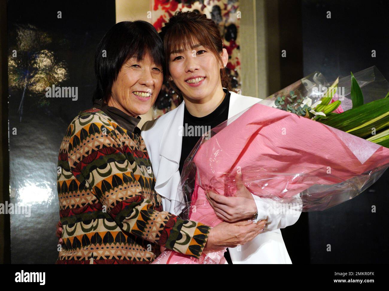 Japan's Olympic wrestling gold medalist Saori Yoshida, right, and her ...