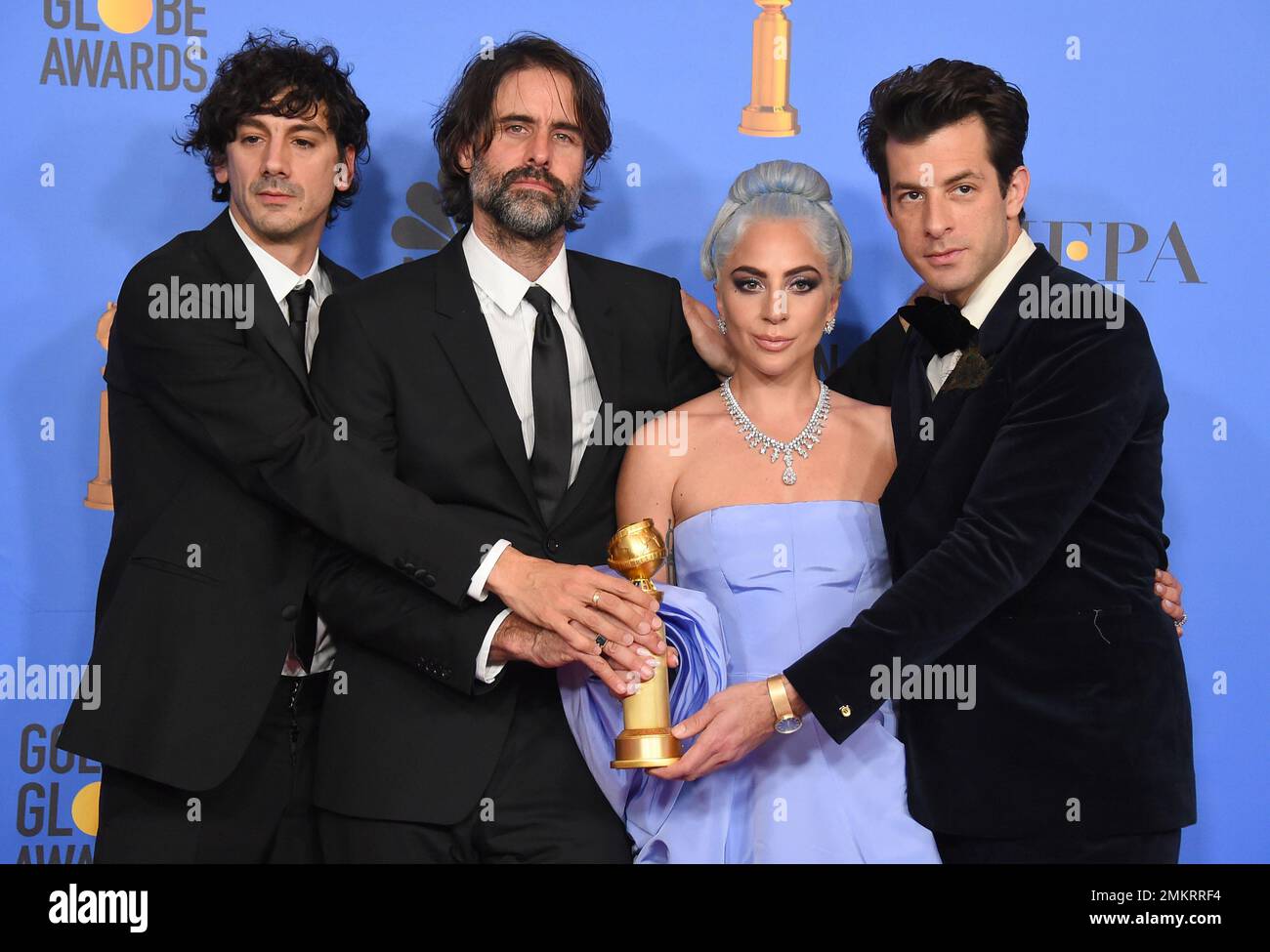 Anthony Rossomando, from left, Andrew Wyatt, Lady Gaga and Mark Ronson ...