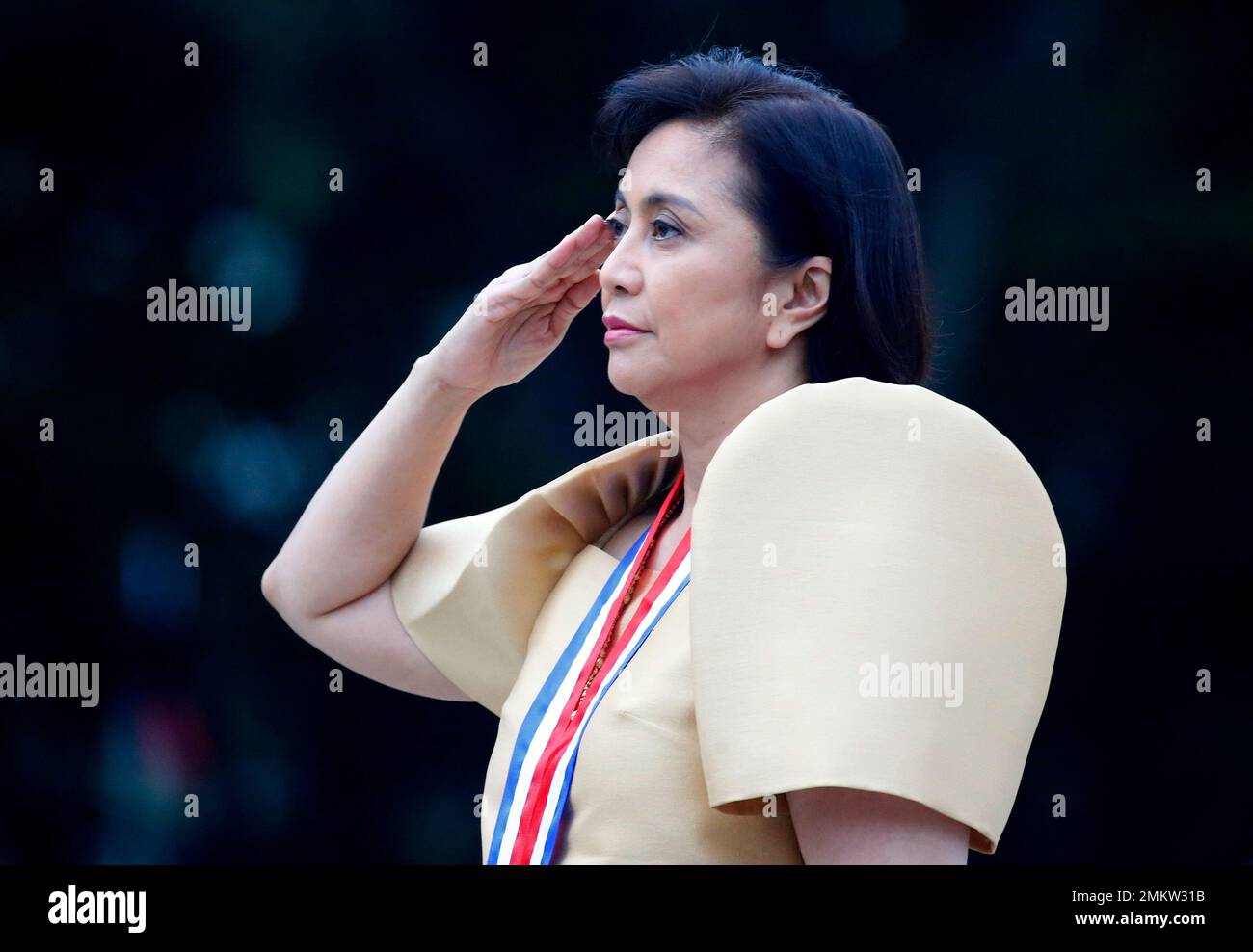 Philippine Vice President Maria Leonor "Leni" Robredo salutes after ...