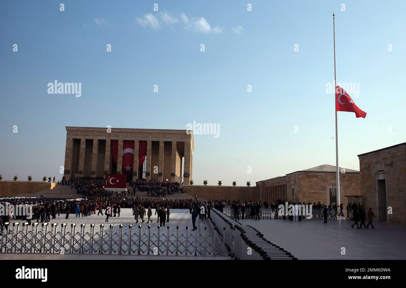 Turkish flag flies at half staff at the mausoleum of the nation's founding father Mustafa Kemal ...