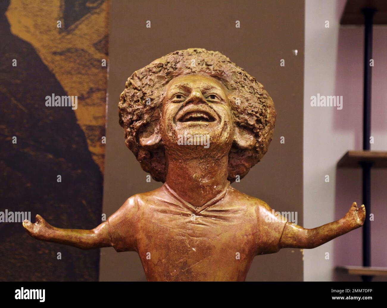 A bronze statue of Liverpool striker Mohammed Salah is on display in a ...