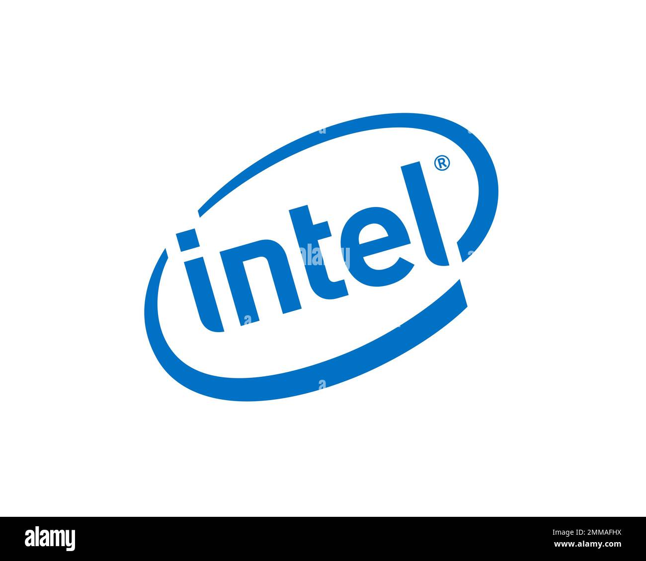 Intel, gedreht, weißer Hintergrund, Logo, Markenname Stockfotografie ...