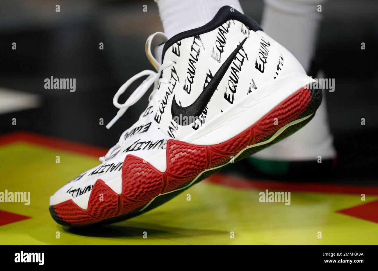 FILE- In this Jan. 15, 2018, file photo a shoe decorated in observance ...