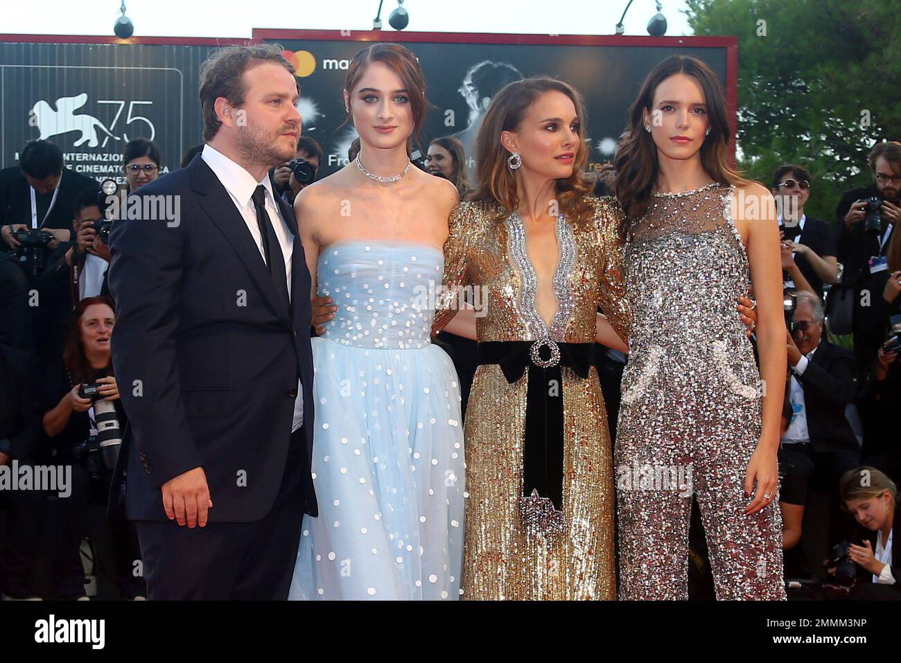 Director Brady Corbet, from left, actresses Raffey Cassidy, Natalie Portman and Stacy Martin ...