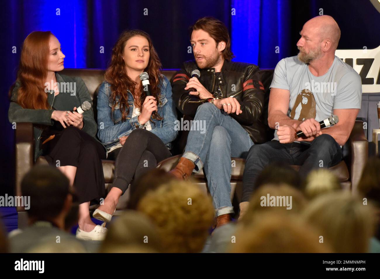 Lotte Verbeek, (from left) Sophie Skelton, Richard Rankin, and Graham ...