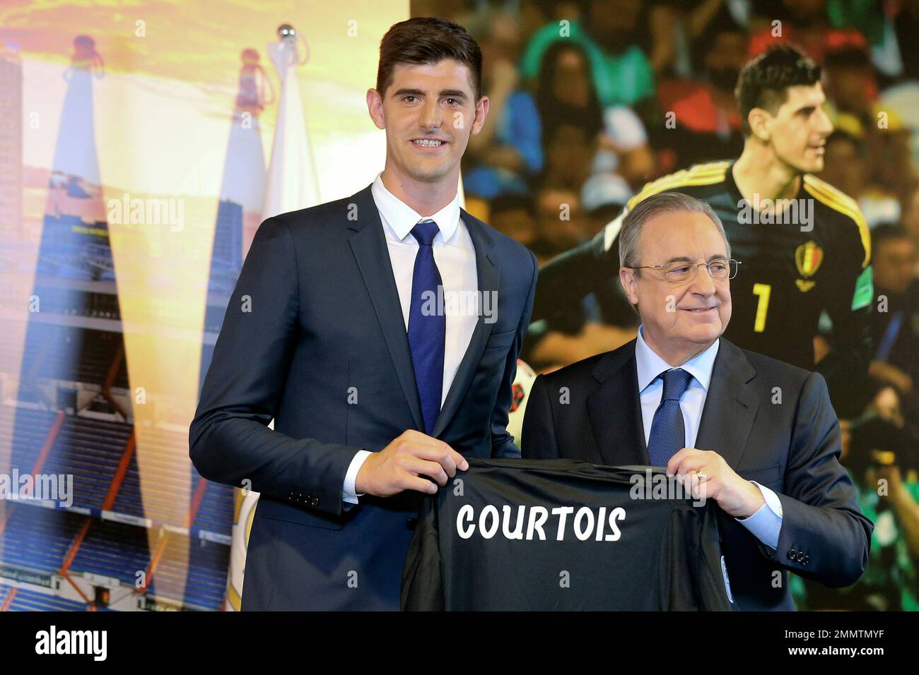 Belgian new Real Madrid soccer player Thibaut Courtois, left, and Real ...
