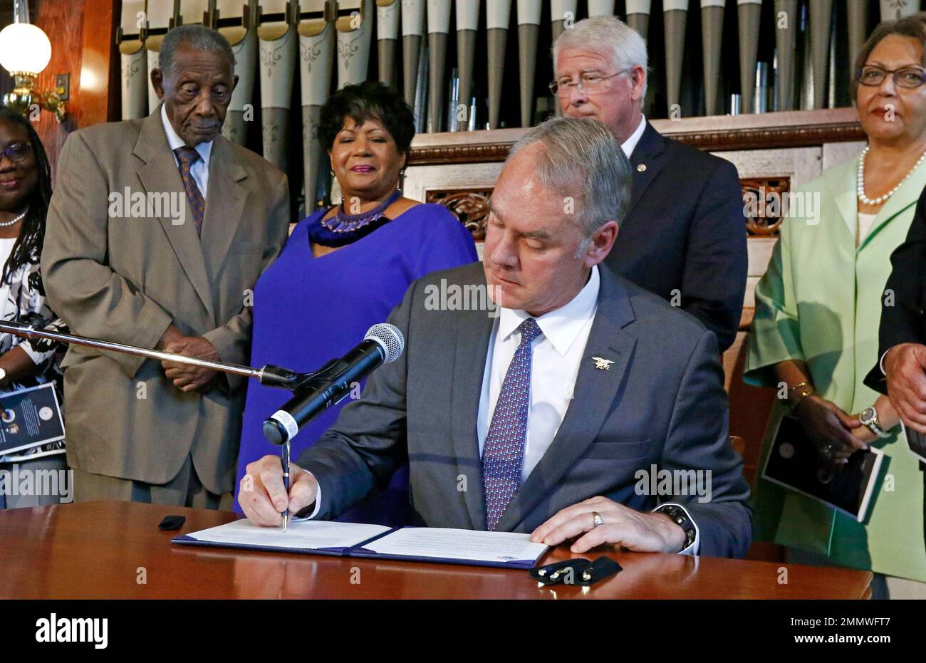 U.S. Interior Secretary Ryan Zinke signs a proclamation designating the ...