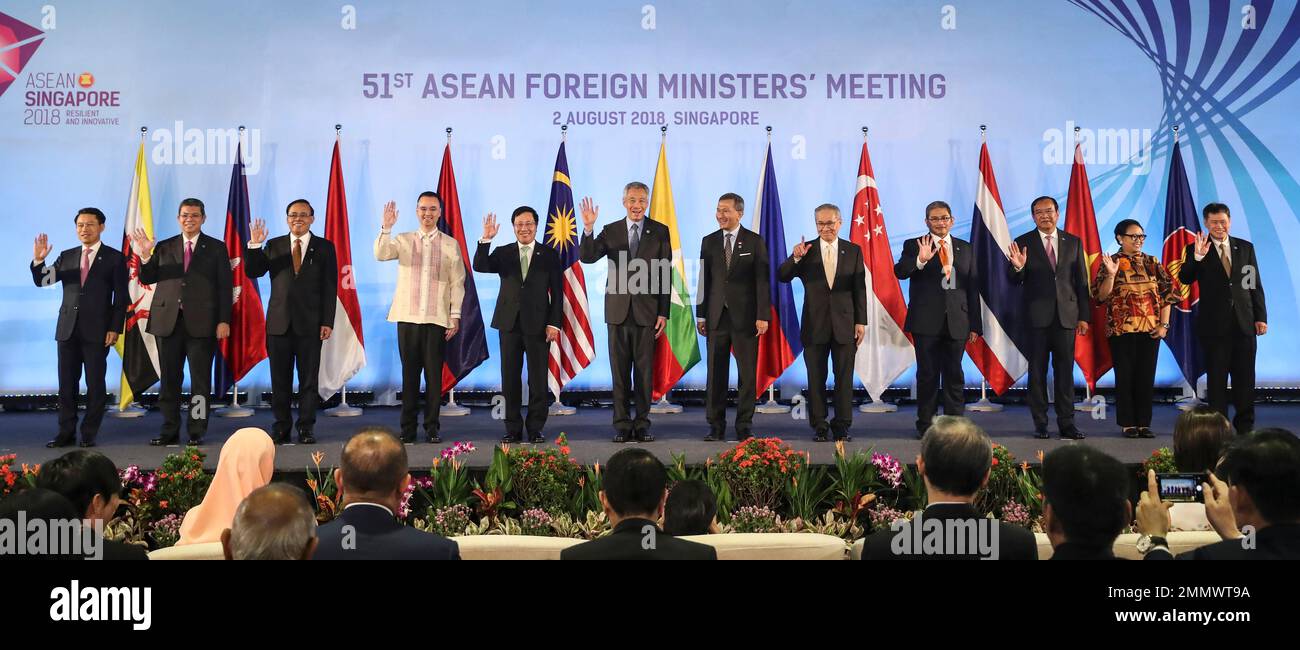 ASEAN foreign ministers pose for a photo ahead of the 51st ASEAN ...