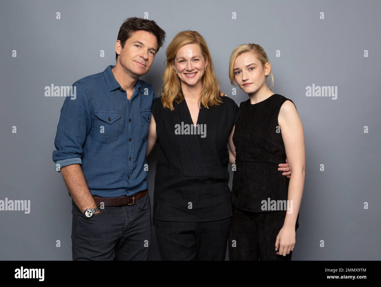 Jason Bateman, from left, Laura Linney and Julia Garner, cast members ...