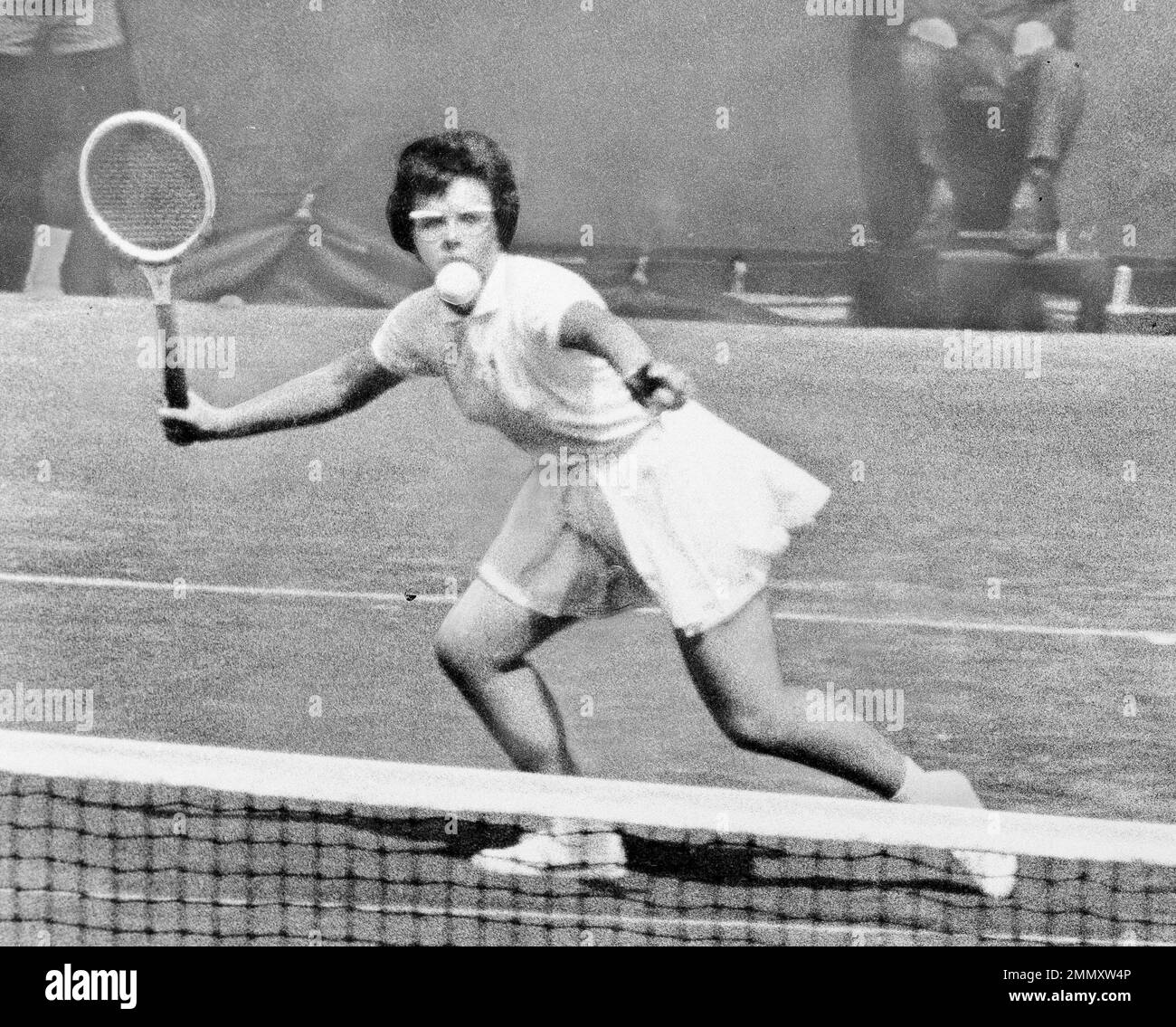 Unusual angle makes it appear ball has hit Billie Jean Moffitt in the ...