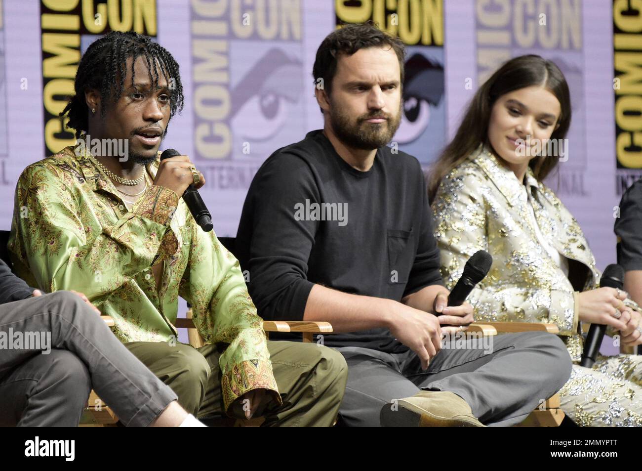 Shameik Moore, from left, Jake Johnson and Hailee Steinfeld attend the ...