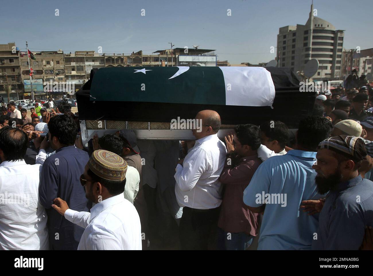People carry the coffin of Sabika Sheikh, the Pakistani exchange ...
