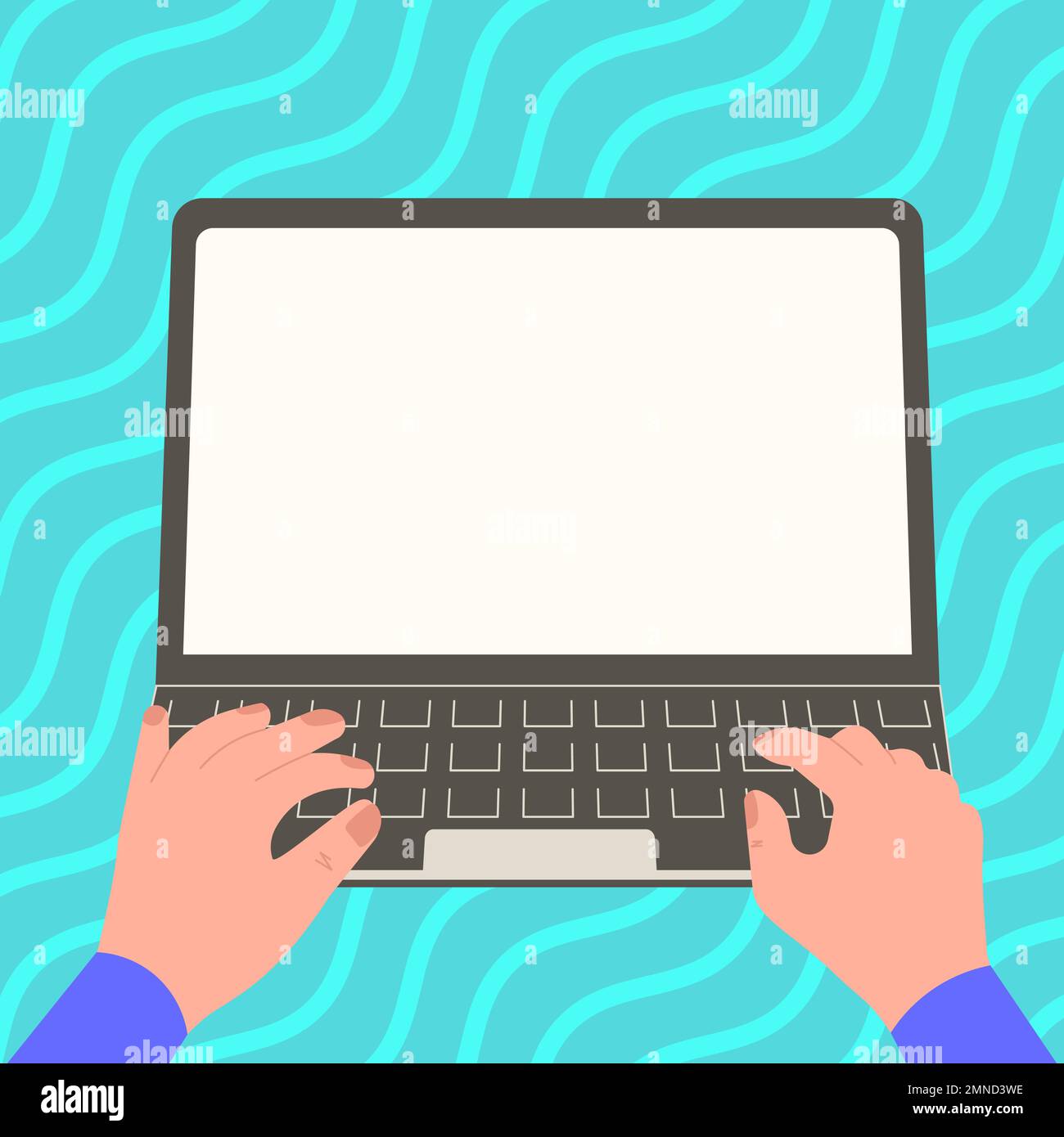 Hände, die Text über die Tastatur eingeben. Der Laptop-Bildschirm ...