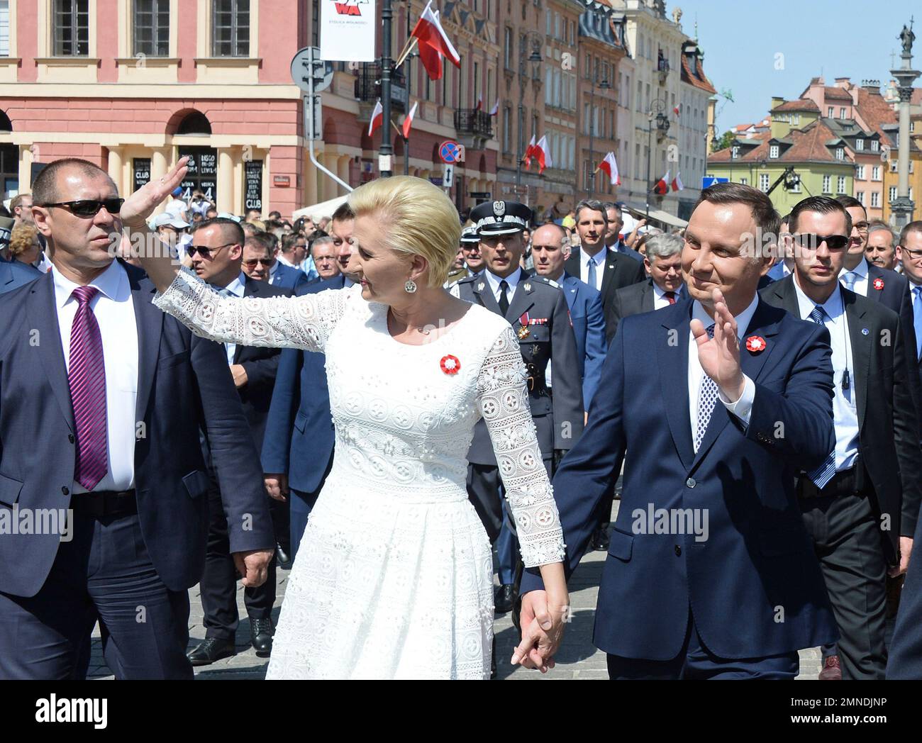Polish President Andrzej Duda and wife Agata Kornhauser-Duda greet ...