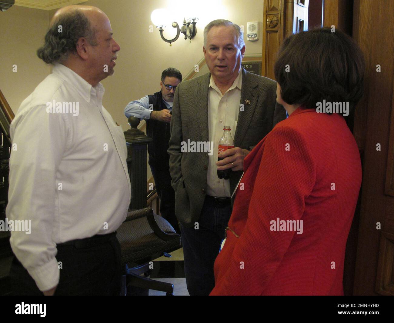 Kansas state Reps. Tom Sawyer, left, D-Wichita, and Kathy Wolfe Moore ...