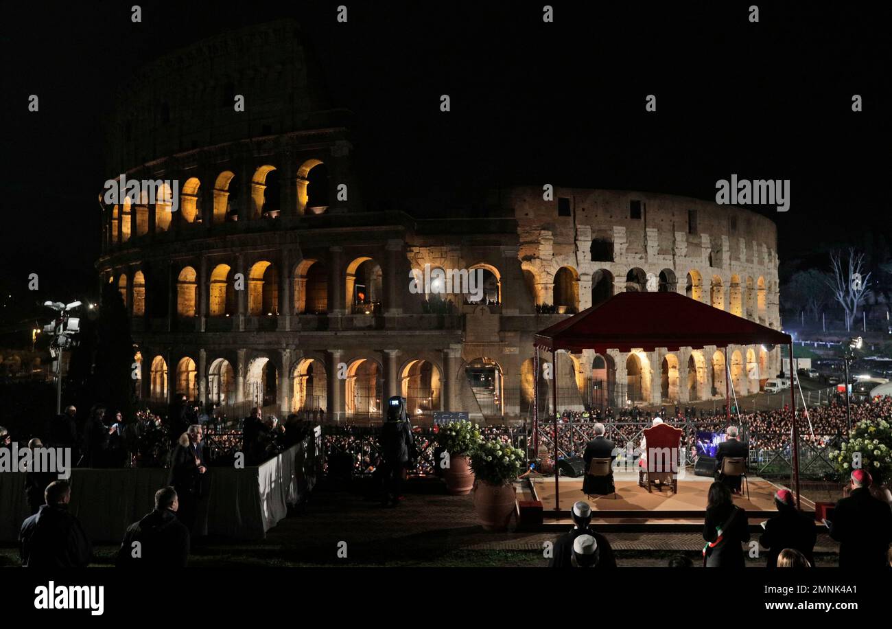 Pope Francis presides over the Via Crucis (Way of the Cross) torchlight ...