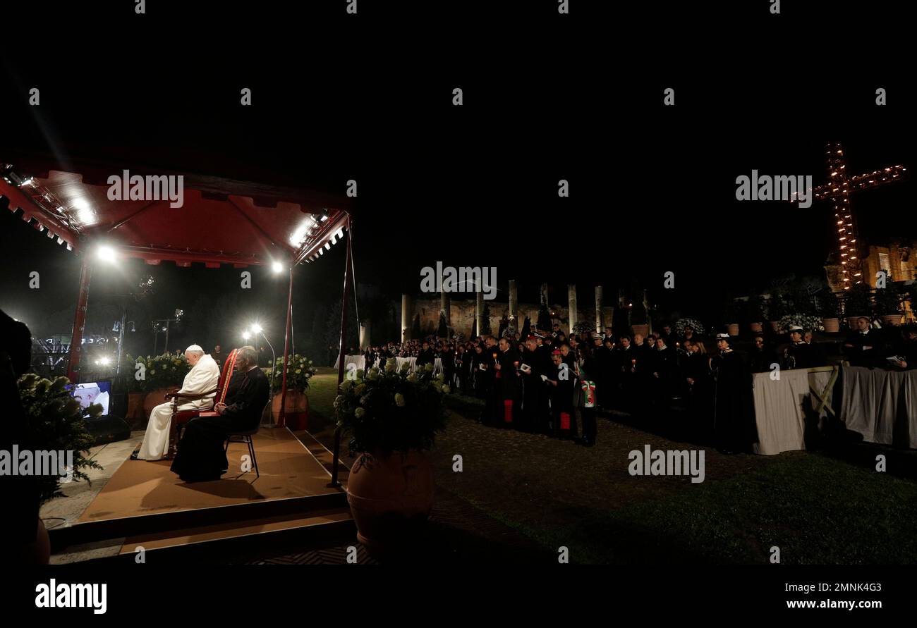 Pope Francis presides over the Via Crucis (Way of the Cross) torchlight ...