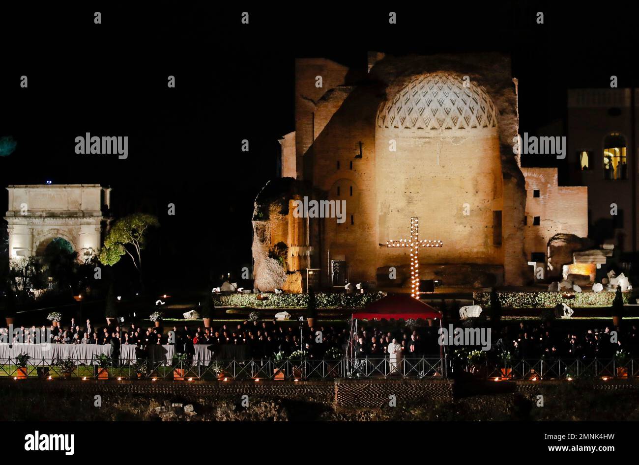 Pope Francis presides over the Via Crucis (Way of the Cross) torchlight ...