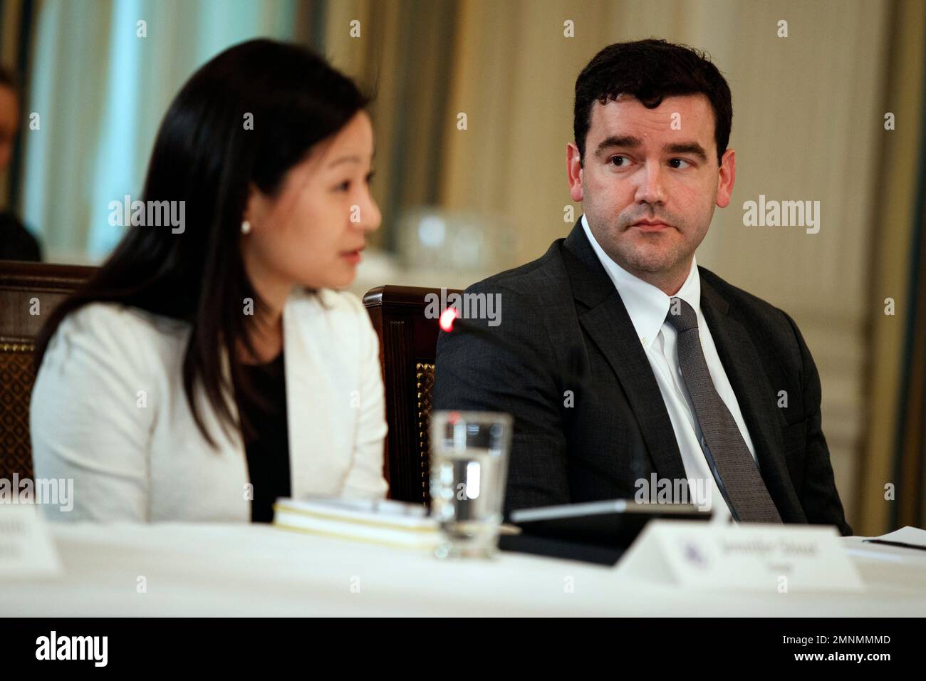 Twitter Director of Public Policy Carlos Monje, right, right, listens ...