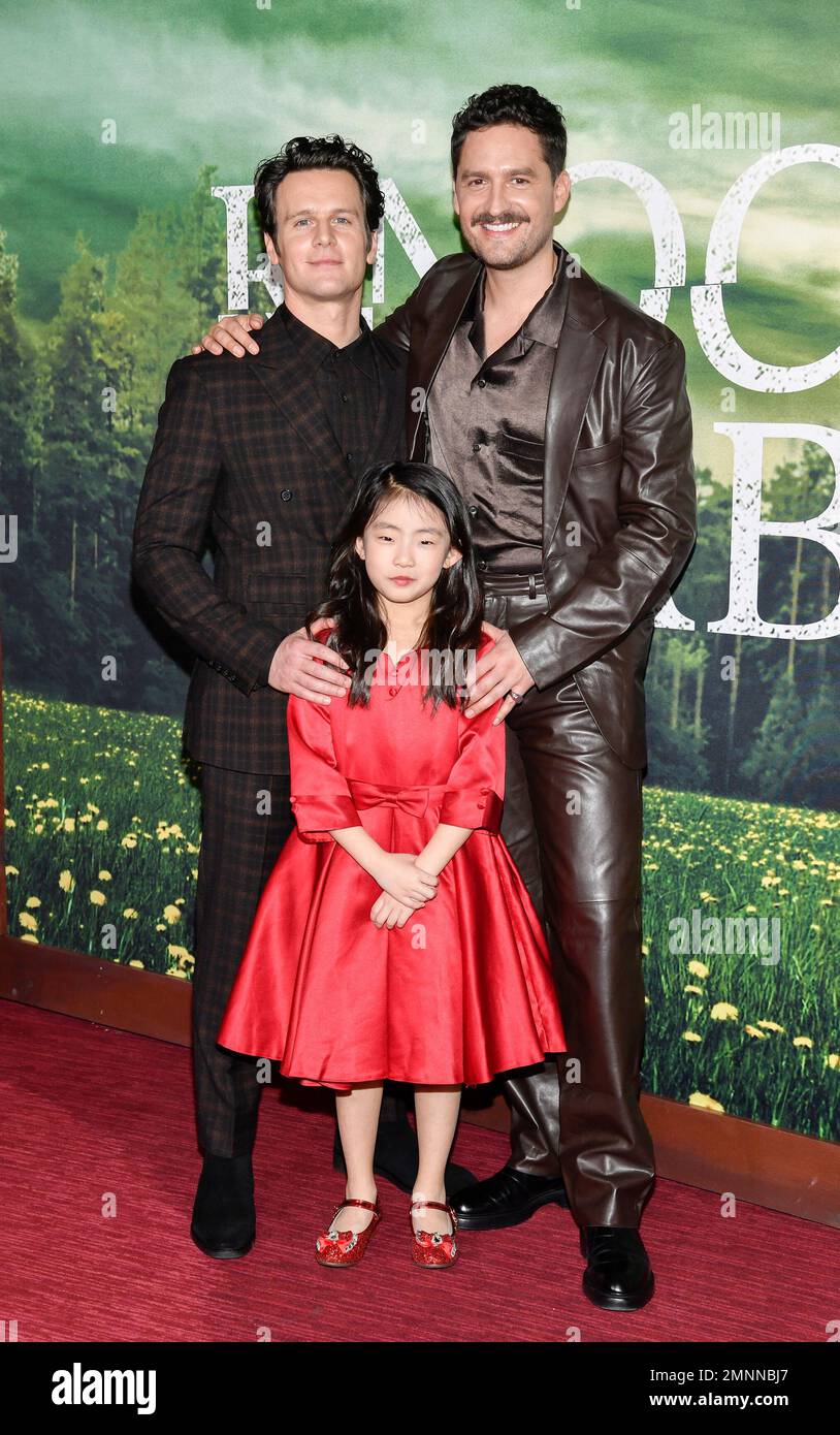 Jonathan Groff, left, Kristen Cui and Ben Aldridge attend the "Knock at ...