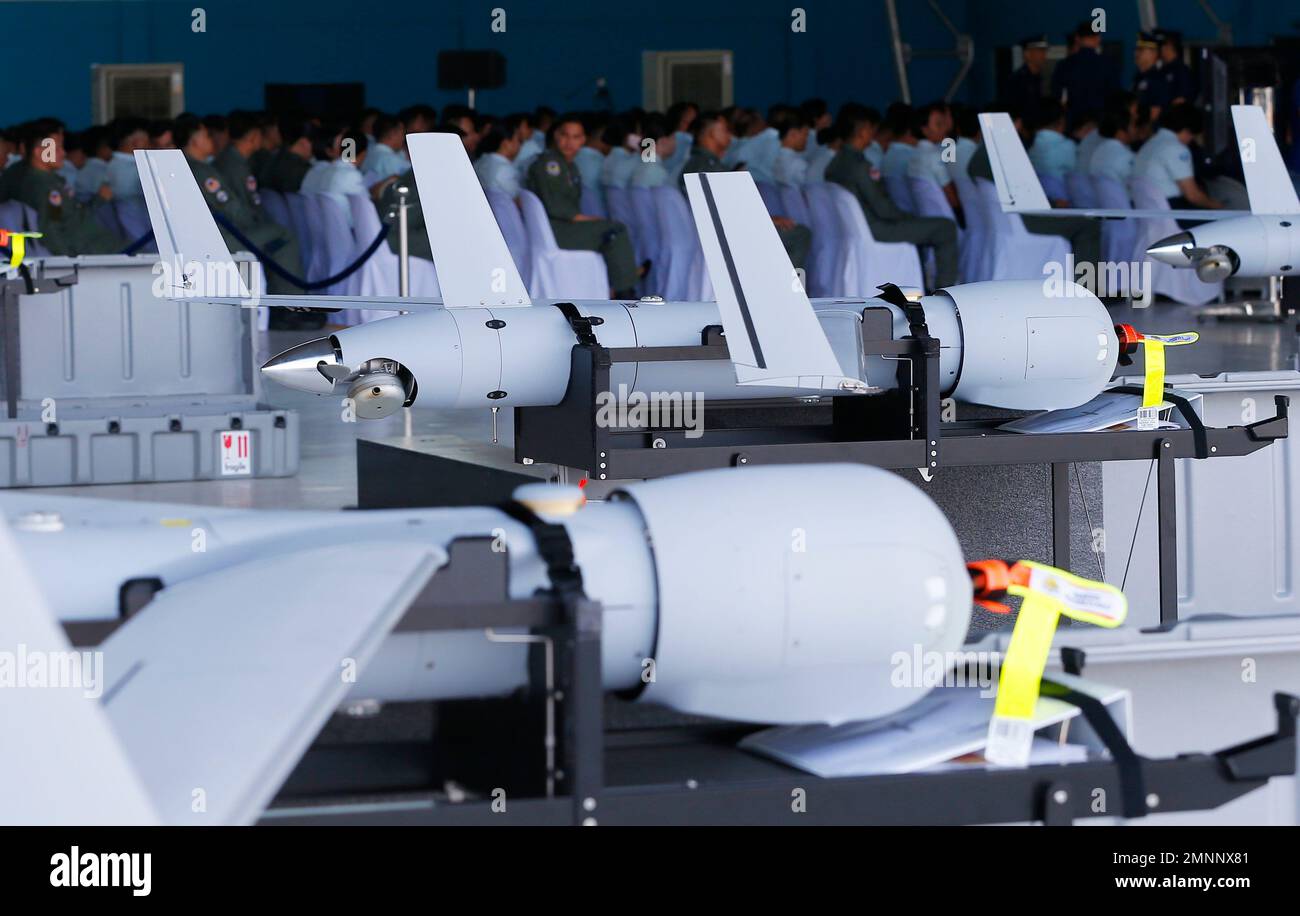 U.S. ScanEagle Unmanned Aerial Vehicles are lined up for the formal ...