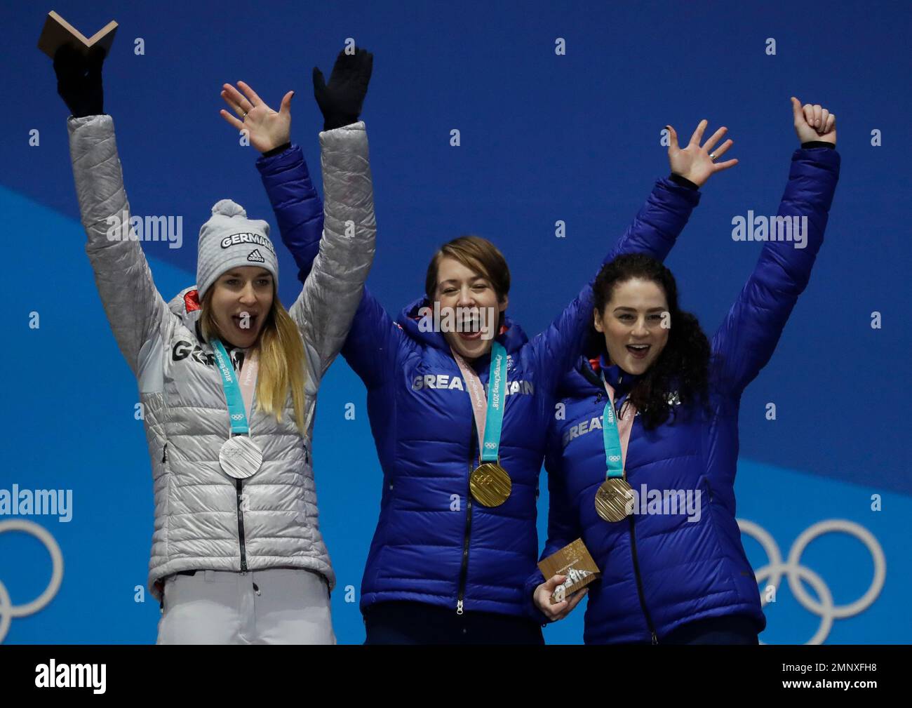 Medalists in the women's skeleton competition, from left, Germany's ...