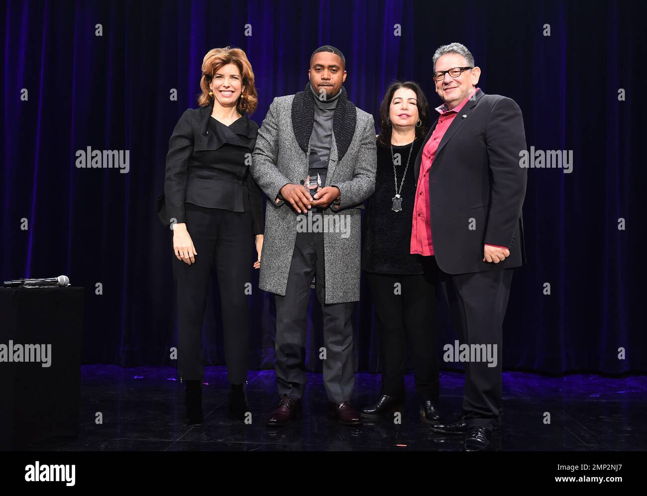 From left, Julie Menin, Nas, Michele Anthony, EVP UMG and Sir Lucian ...