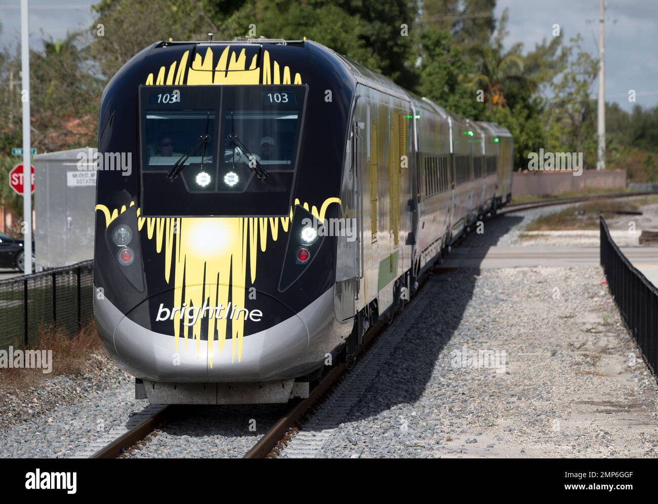 File- This Jan. 11, 2018, file photo shows a Brightline train coming ...