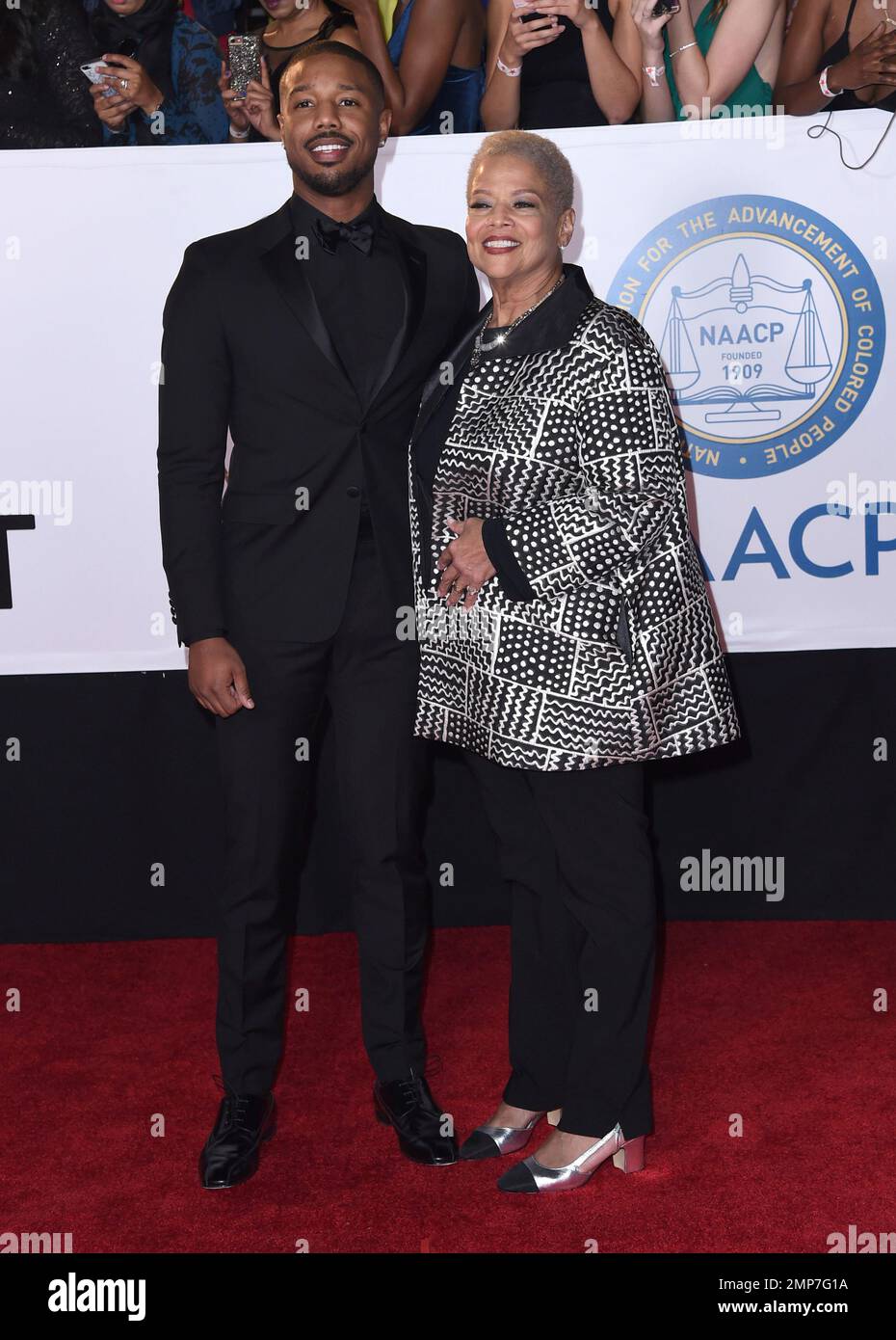 Michael B. Jordan, left, and Donna Jordan arrive at the 49th annual ...