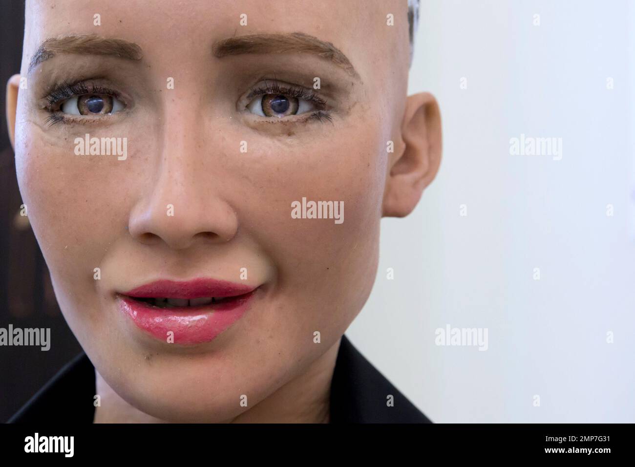 In This Sept 28 2017 Photo Hanson Robotics Flagship Robot Sophia A Lifelike Robot Powered