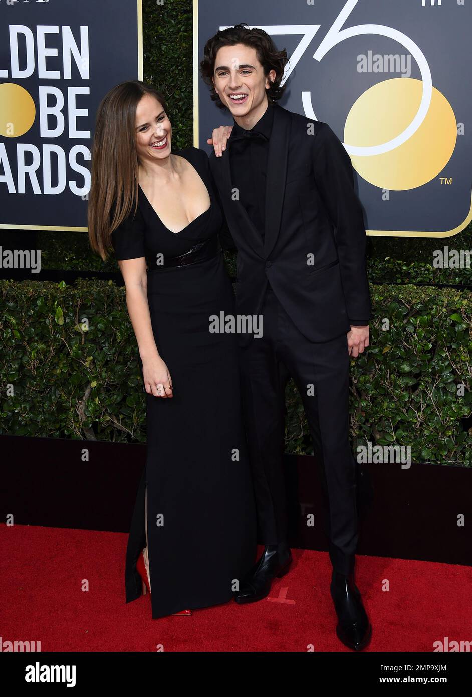 Pauline Chalamet, left, and Timothee Chalamet arrive at the 75th annual ...
