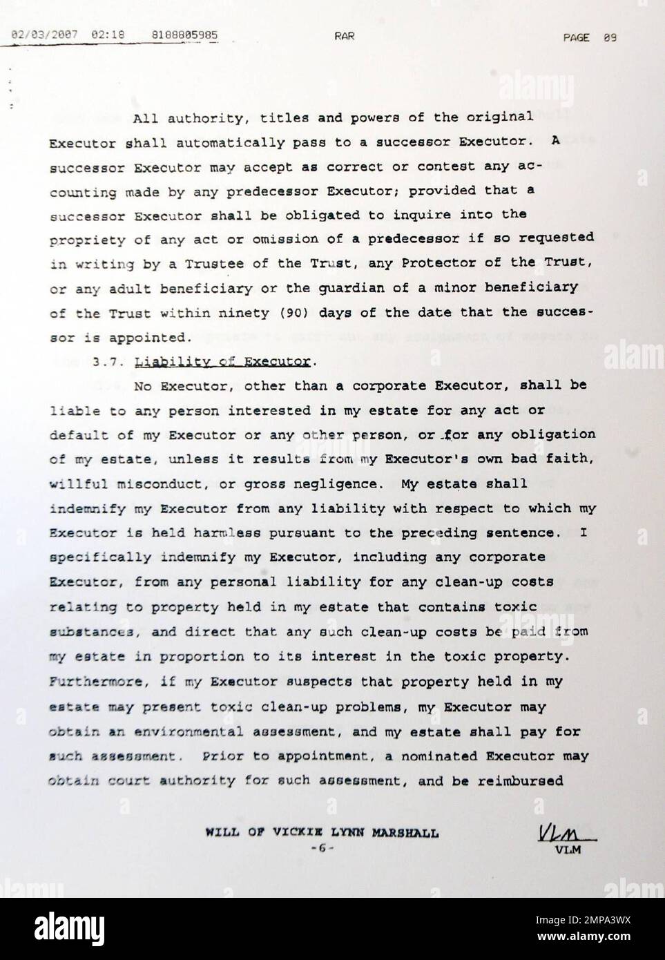 Das letzte Testament und Testament von Vickie Lynn Marshall alias Anna ...