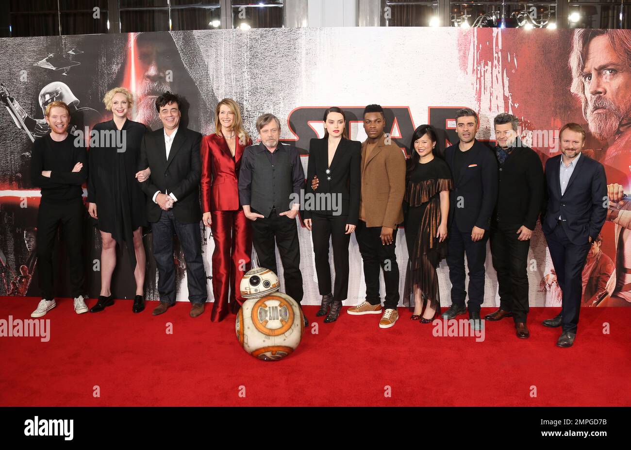 Domhnall Gleeson, left to right, Gwendoline Christie, Benicio Del Toro ...