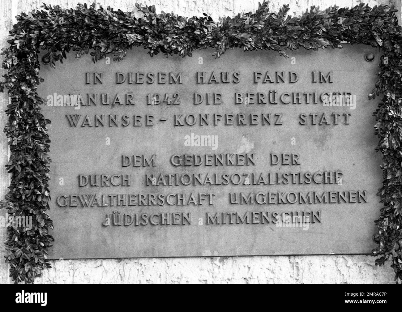 A sign on the exterior of the big house in Wannsee, Berlin on January ...
