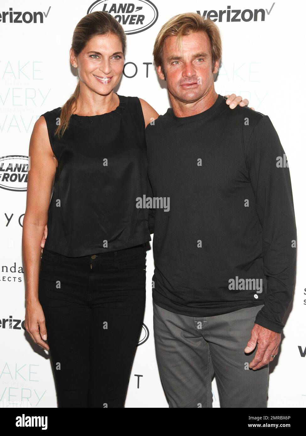 Gabrielle Reece, left, and Laird Hamilton, right, attend the premiere ...
