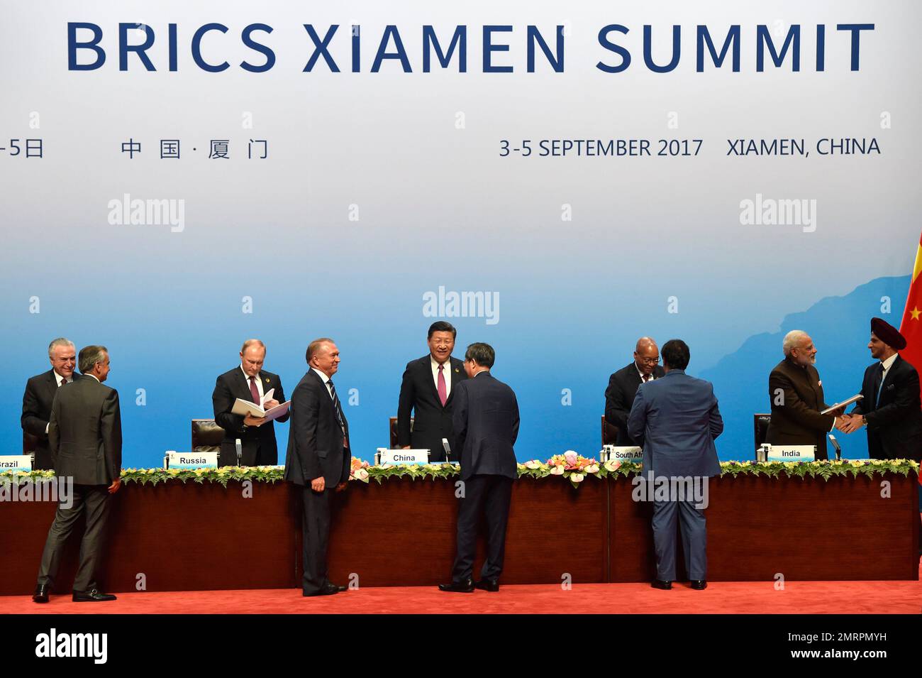 BRICS leaders from left to right, Brazilian President Michel Temer ...