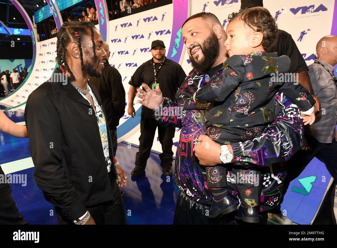 Kendrick Lamar, from left, DJ Khaled and Asahd Tuck Khaled arrive at ...