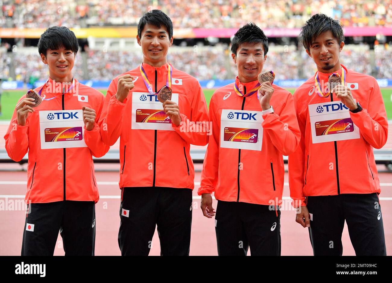 Japan's Men's 4x100 meters relay team, from left, Shuhei Tada, Shota ...