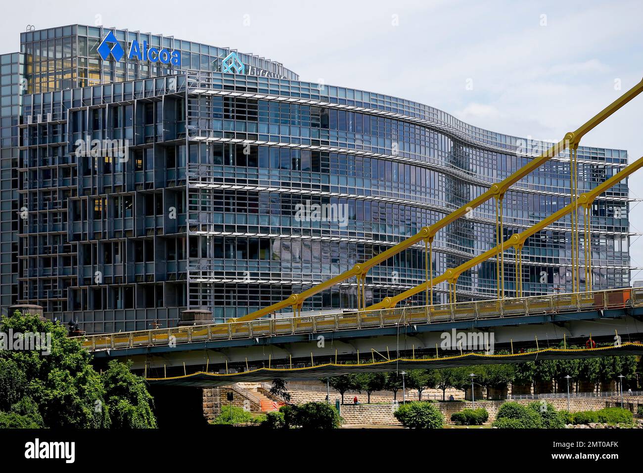 The office building for Alcoa and Arconic are seen on the north shore ...